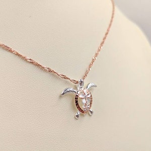 Two Tone Turtle Rose Gold Turtle Necklace With Hibiscus Flower Rose and ...