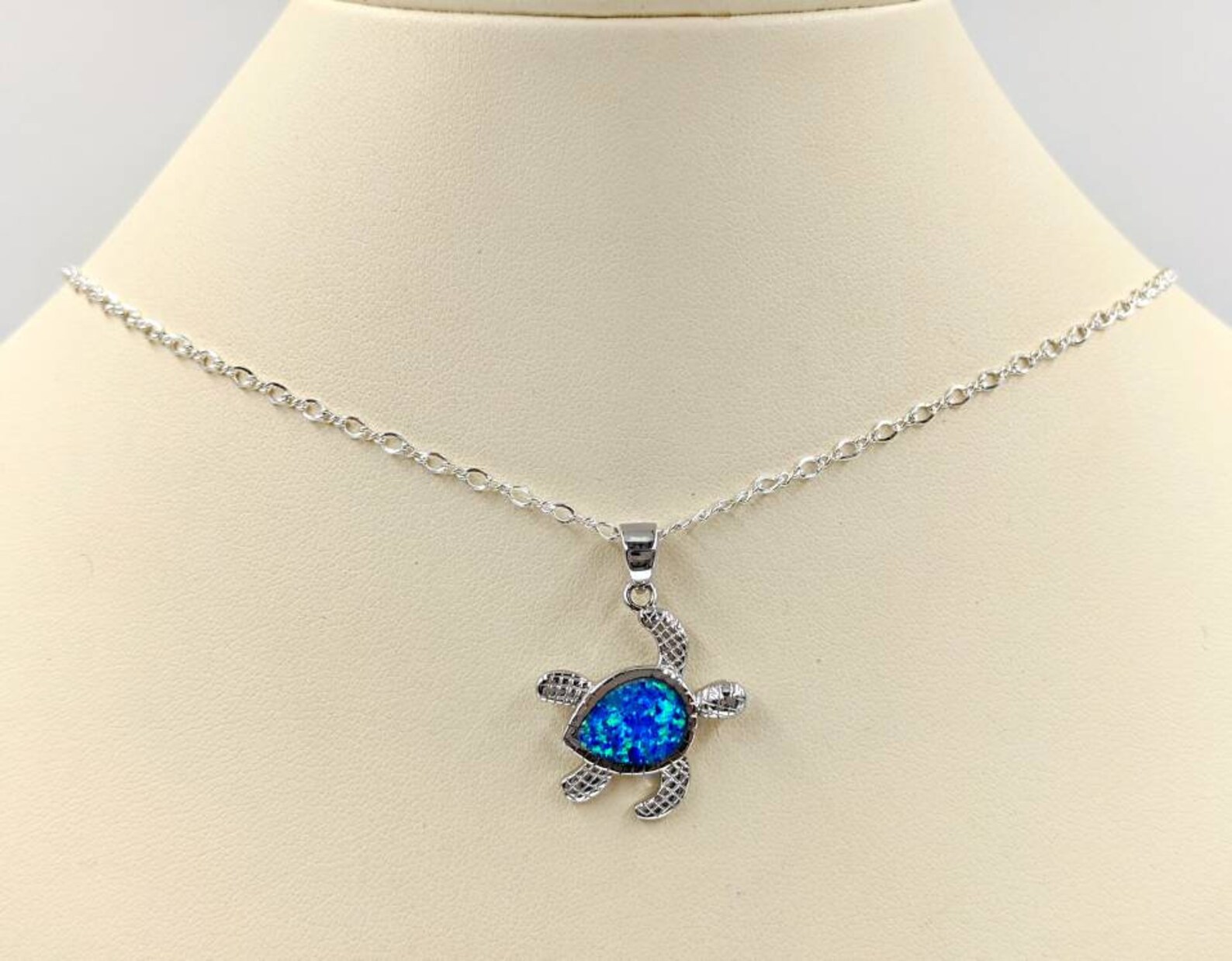 Sterling Silver Infinity Chain Necklace With Blue Fire Opal 925 Turtle ...
