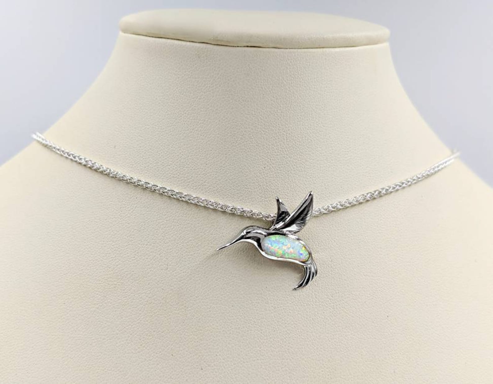 Silver & White Opal Hummingbird Necklace; 925 Sterling Hummingbird ...