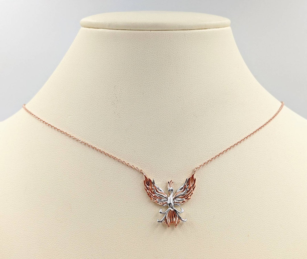 Two Tone Phoenix Rising Necklace, 925 Silver & Rose Gold Phoenix Rising ...