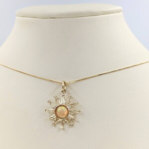 Genuine Fire Opal and Solid 14K Gold Sun Pendant Necklace; Genuine ...