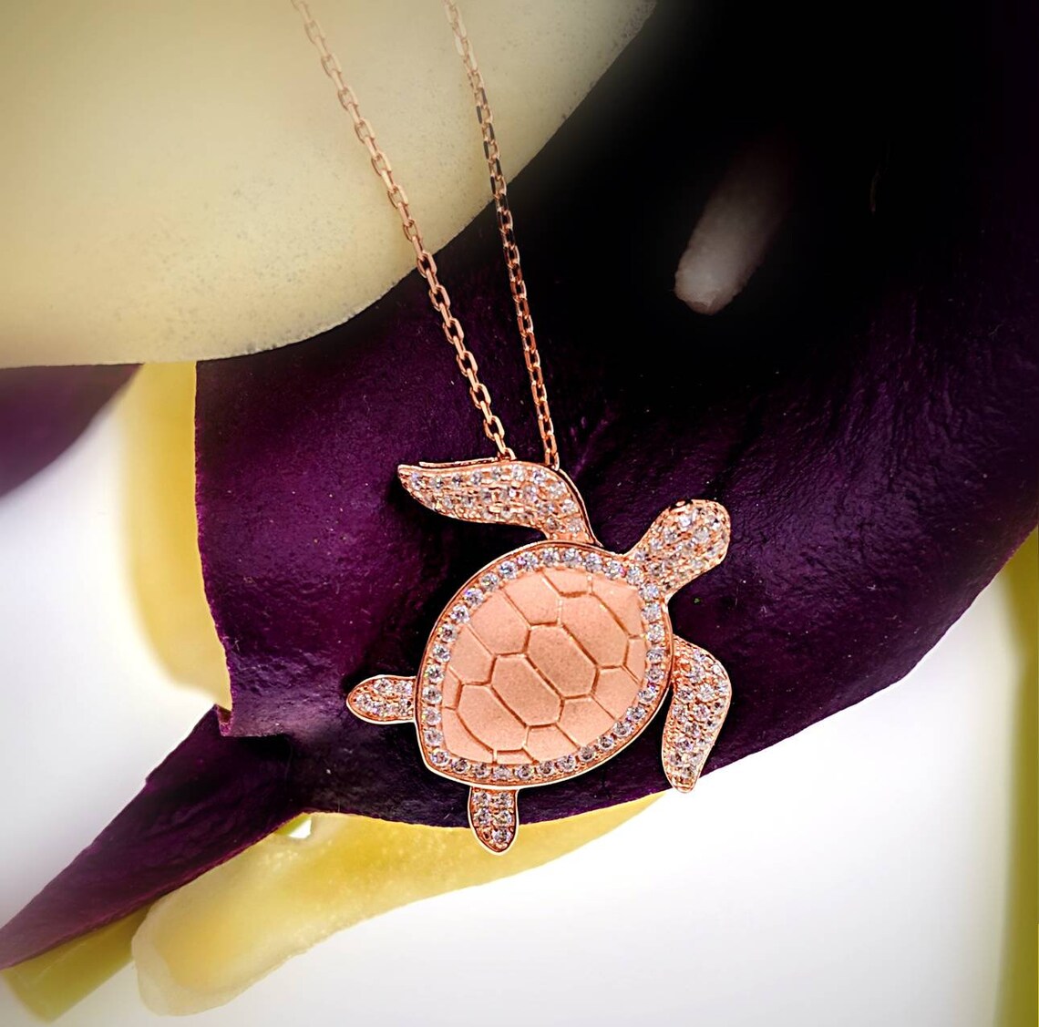 Rose Gold Sea Turtle Necklace; 925 Sterling & Rose Turtle, 925 Rose ...