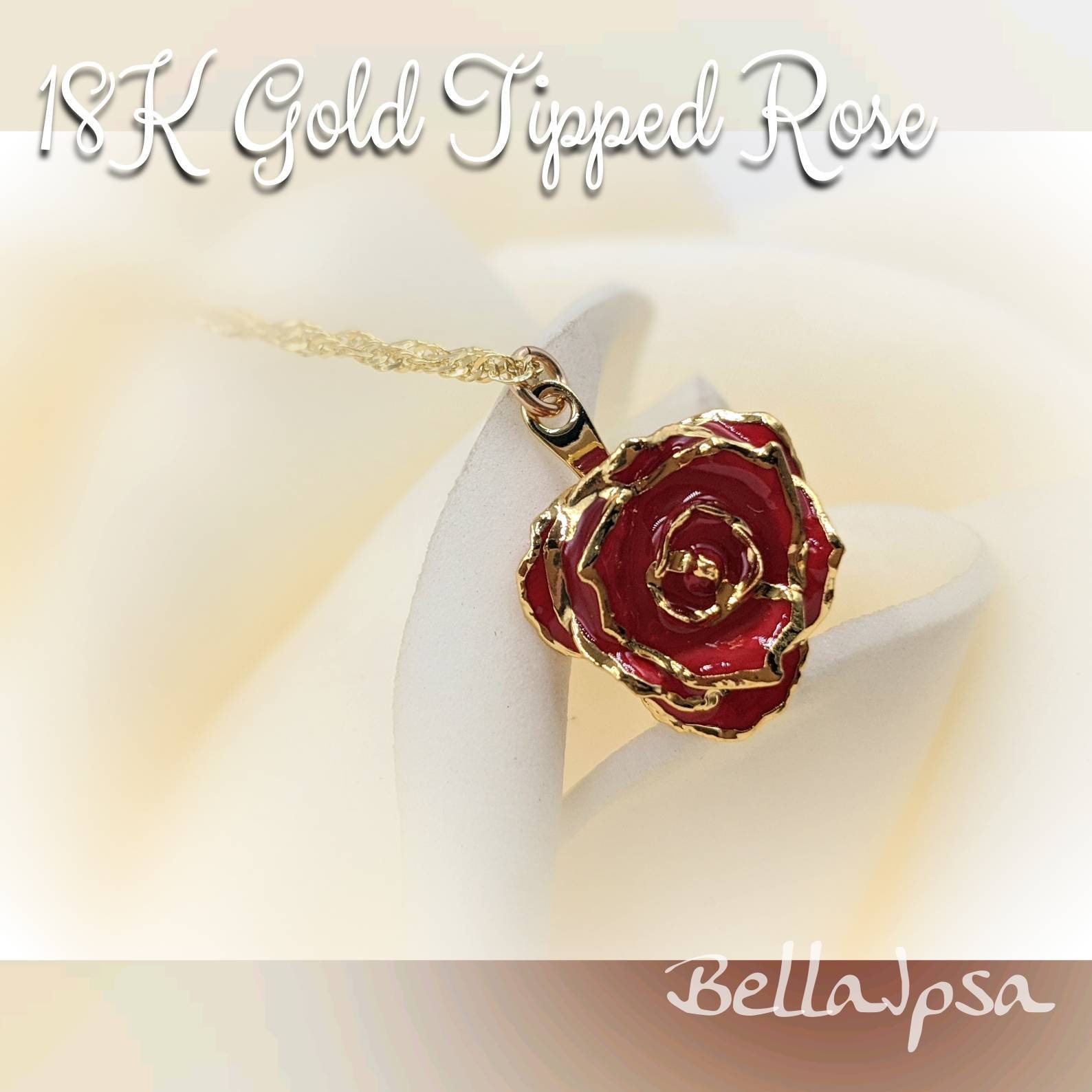 18K Gold Tipped Real Rose Flower Necklace Red Rose in 18K - Etsy