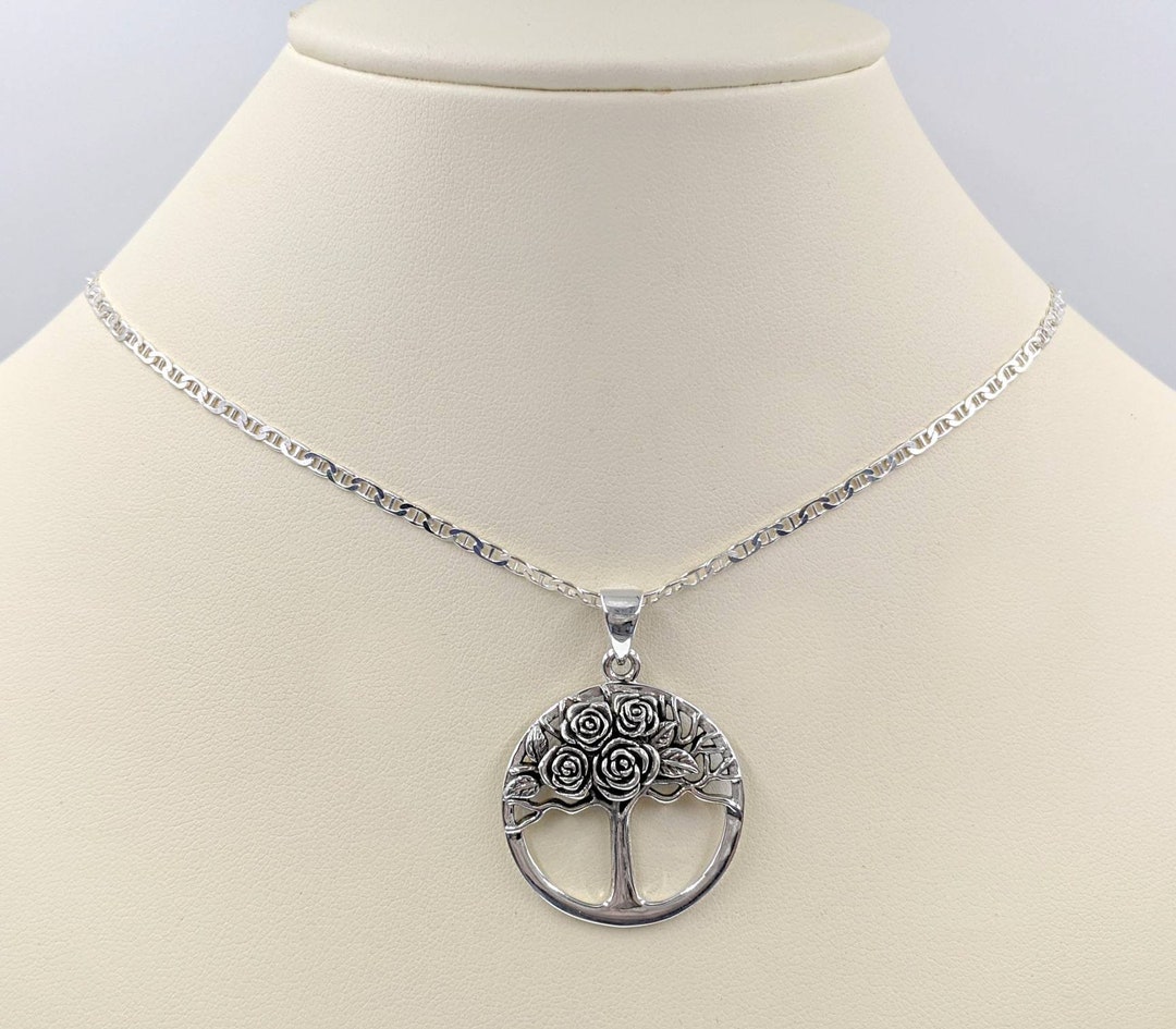 Sterling Tree of Life Pendant Necklace With Roses; 925 Rose Tree of ...
