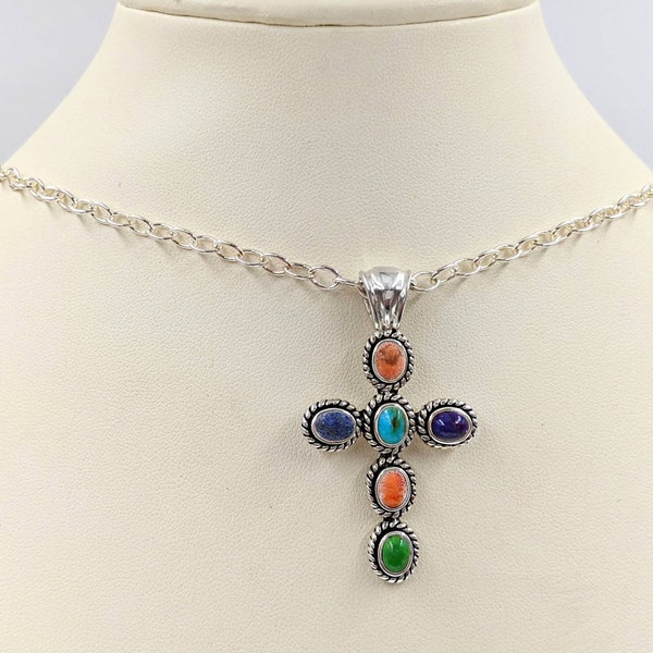 Multi Color Stone Cross Necklace - Etsy