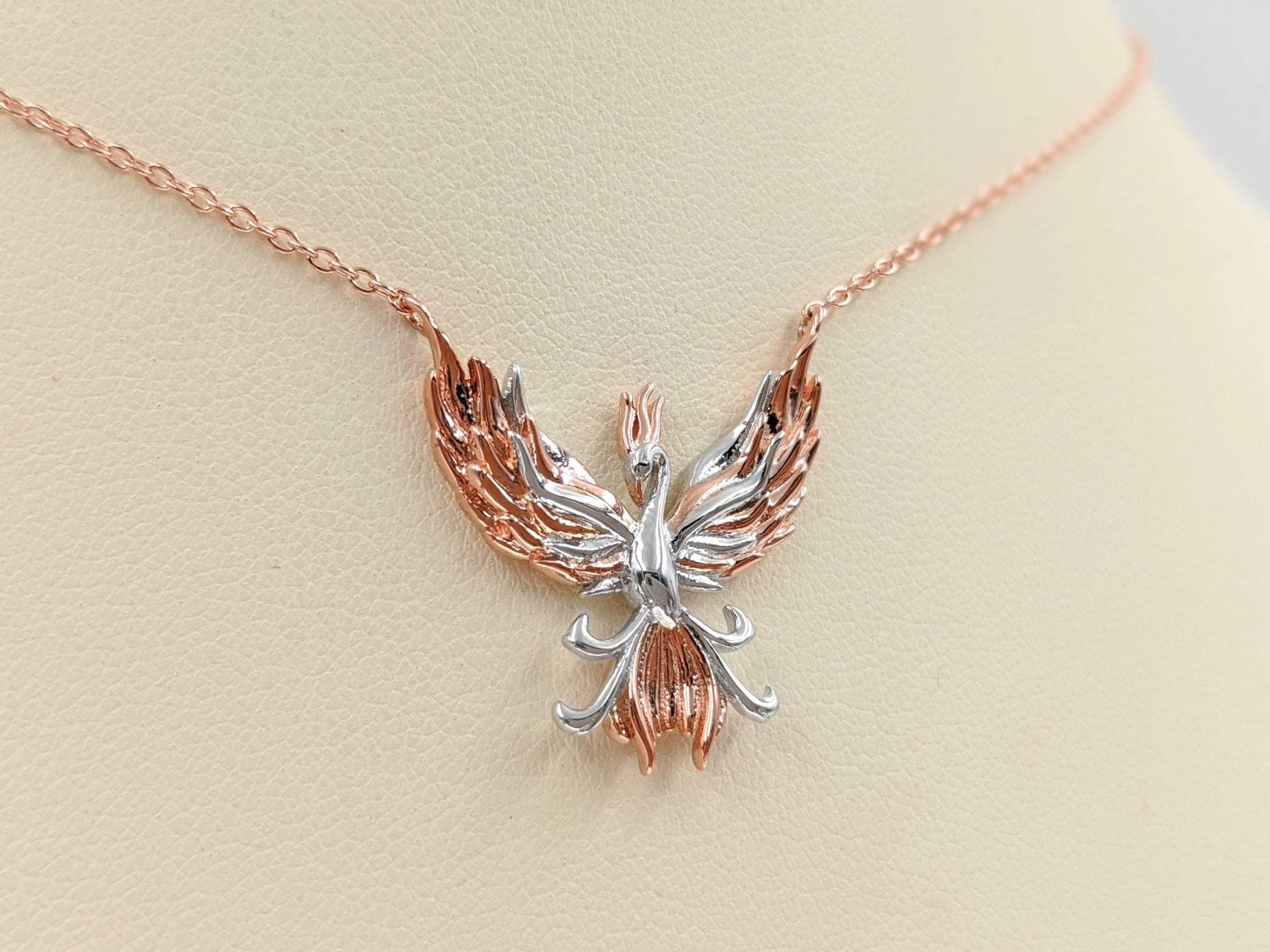 Two Tone Phoenix Rising Necklace 925 Silver & Rose Gold - Etsy