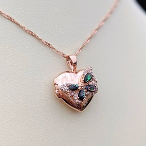 925 Rose Gold Butterfly Heart Locket Necklace; Rose Gold Butterfly ...