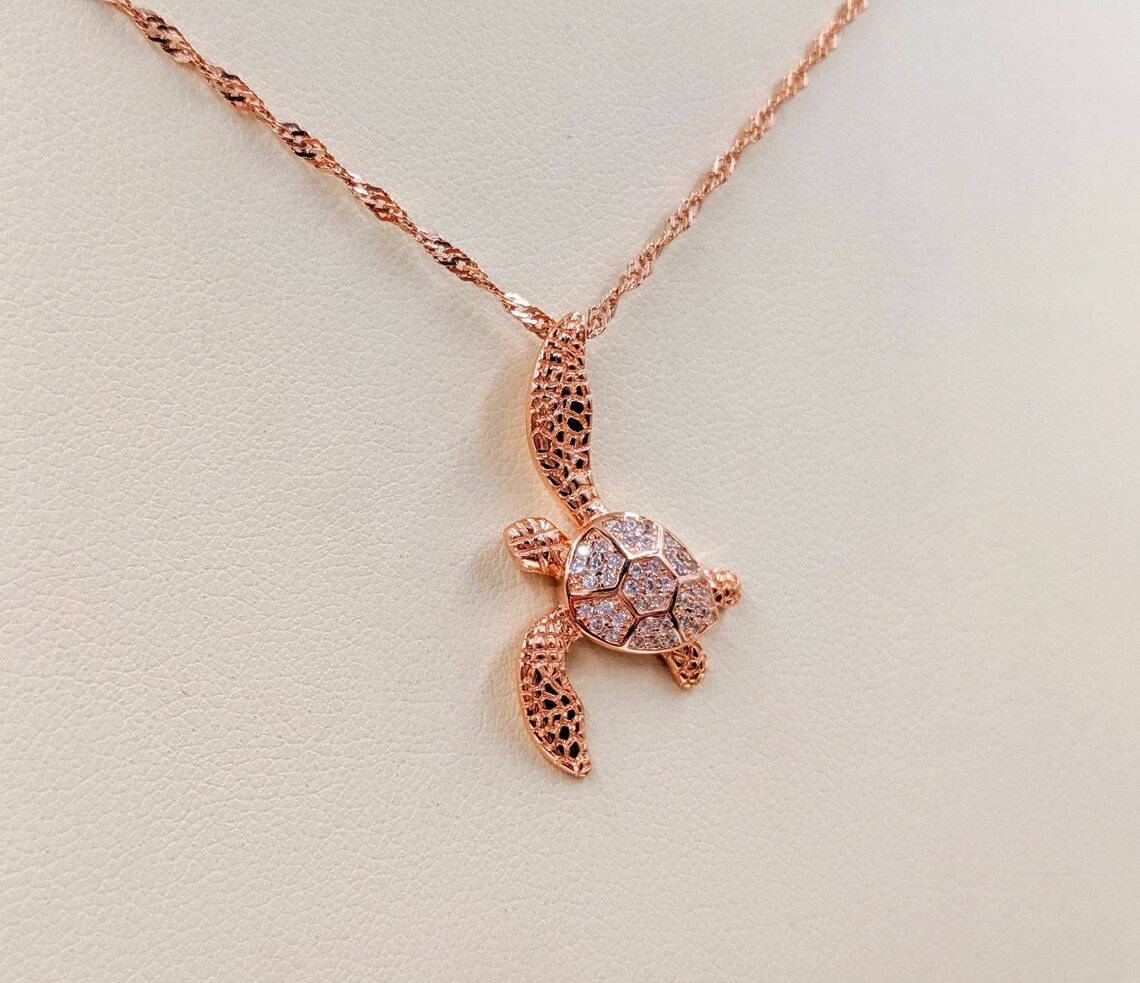 Rose Gold Sea Turtle Necklace 925 Sterling & Rose Turtle 925 | Etsy