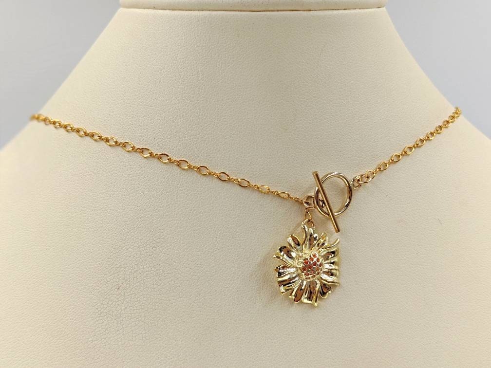 14K Gold Filled Sunflower Gold Toggle Necklace 925 CZ Sun | Etsy