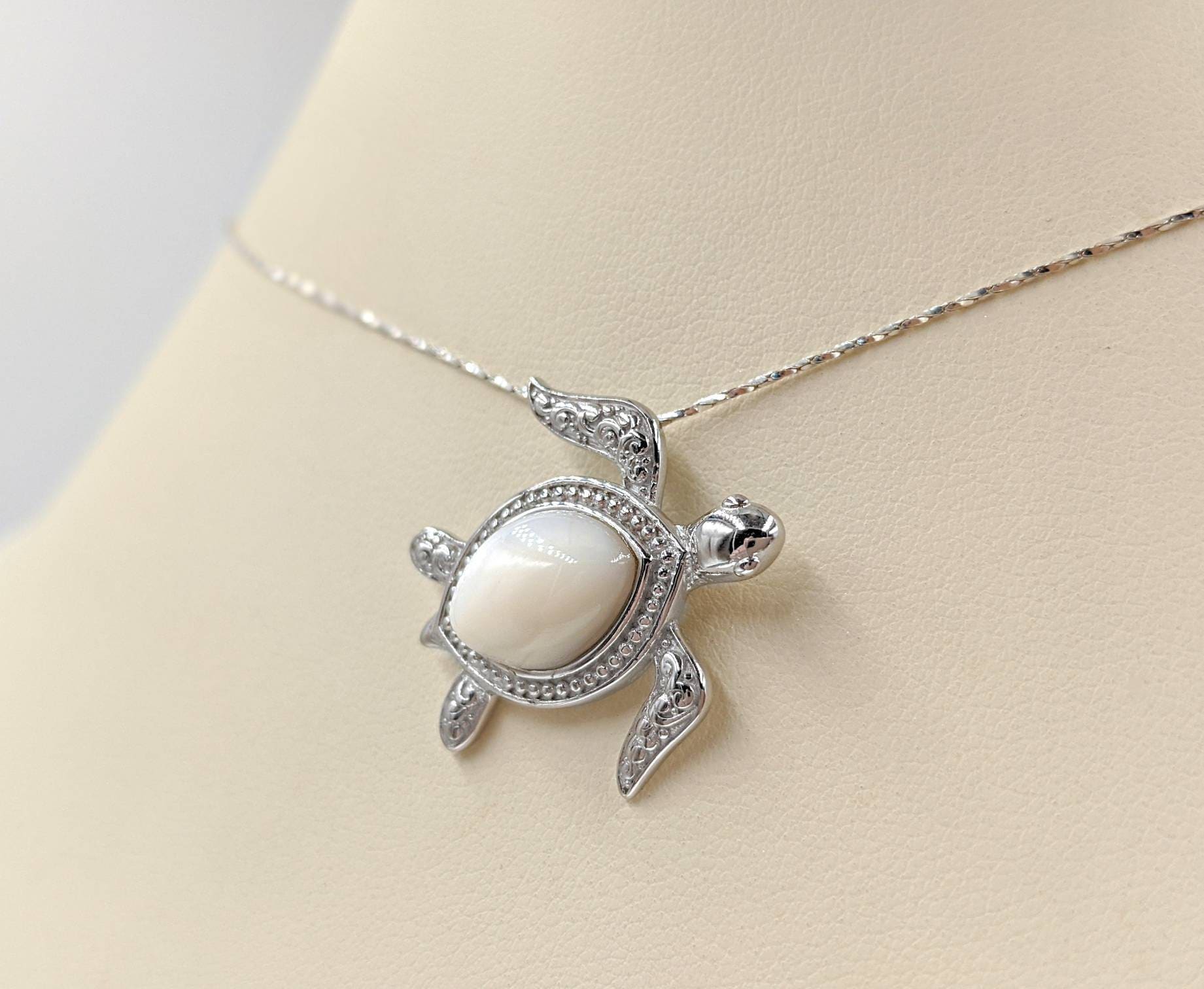 Sterling Mother of Pearl White Turtle Necklace 925 Turtle | Etsy