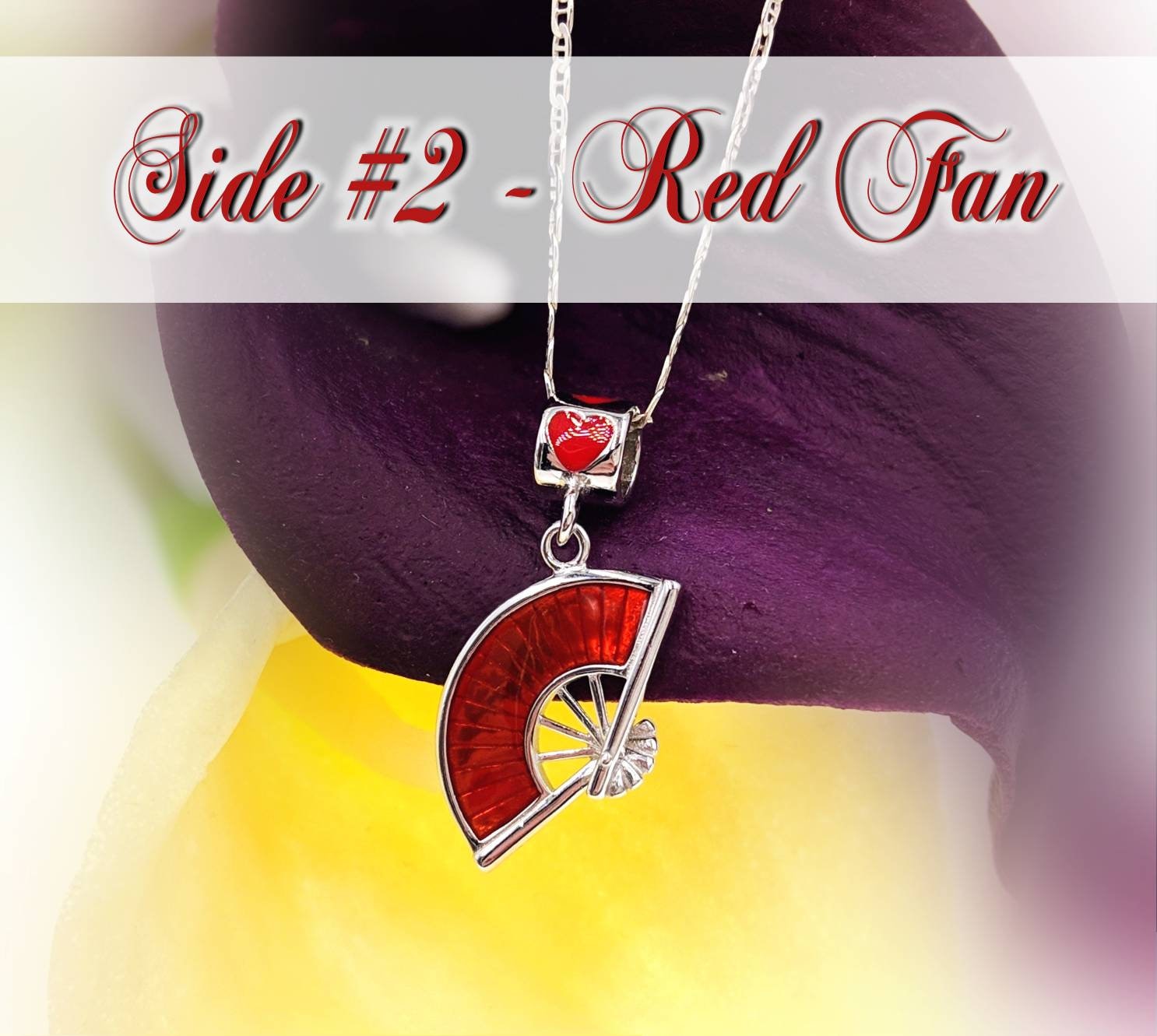 Reversible Fan Necklace Folding Fan Charm Necklace w 925 - Etsy España