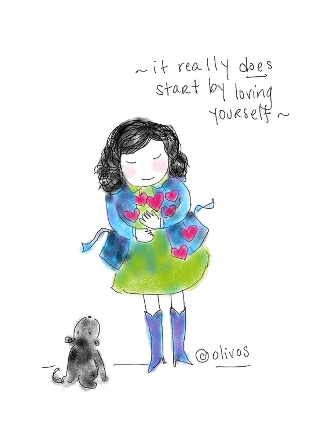 Love Yourself - Doodle Wall Art - Motivational Print - Encouraging ...