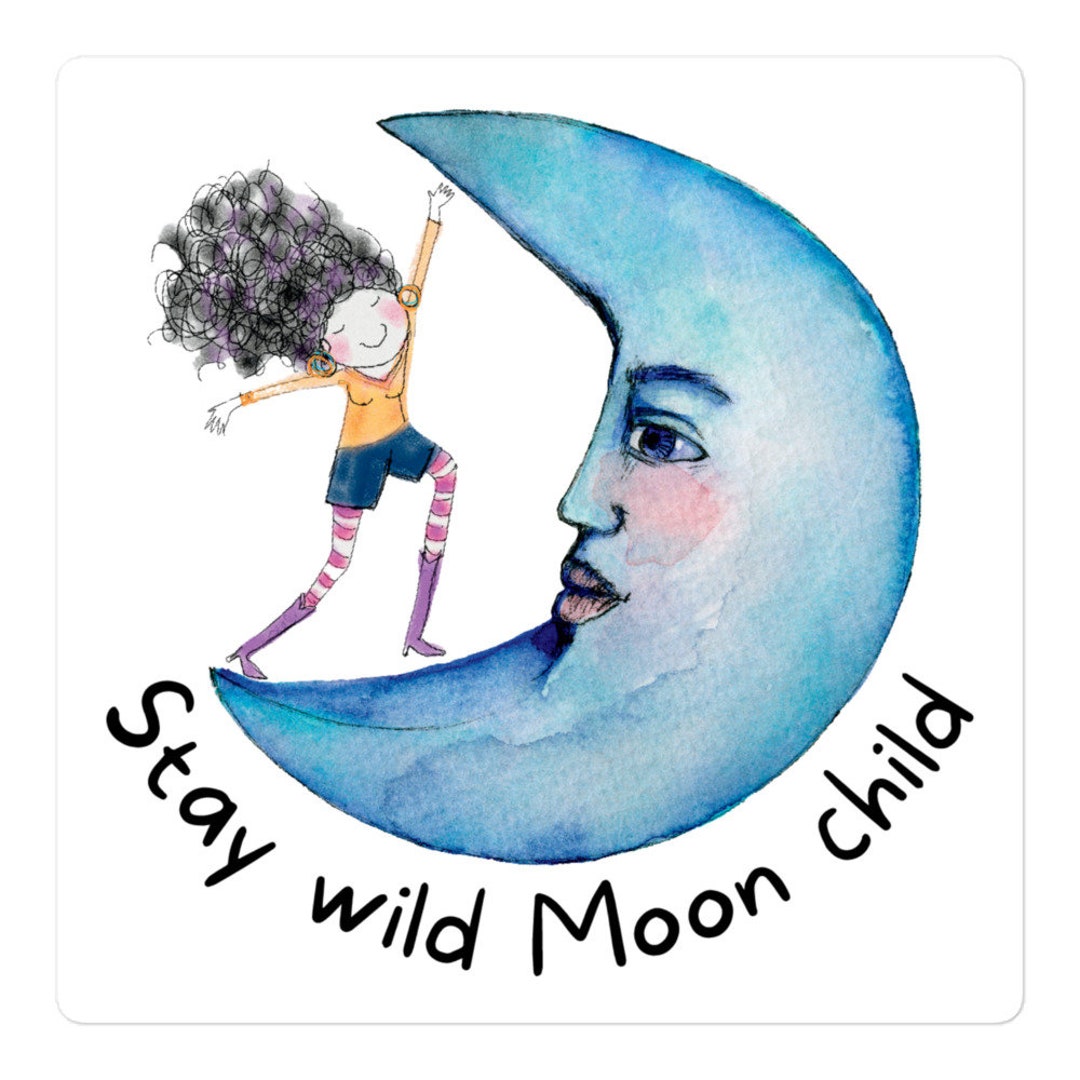 Moon Child Sticker, Wild Child Sticker, Cute Doodle Sticker, Bubble ...