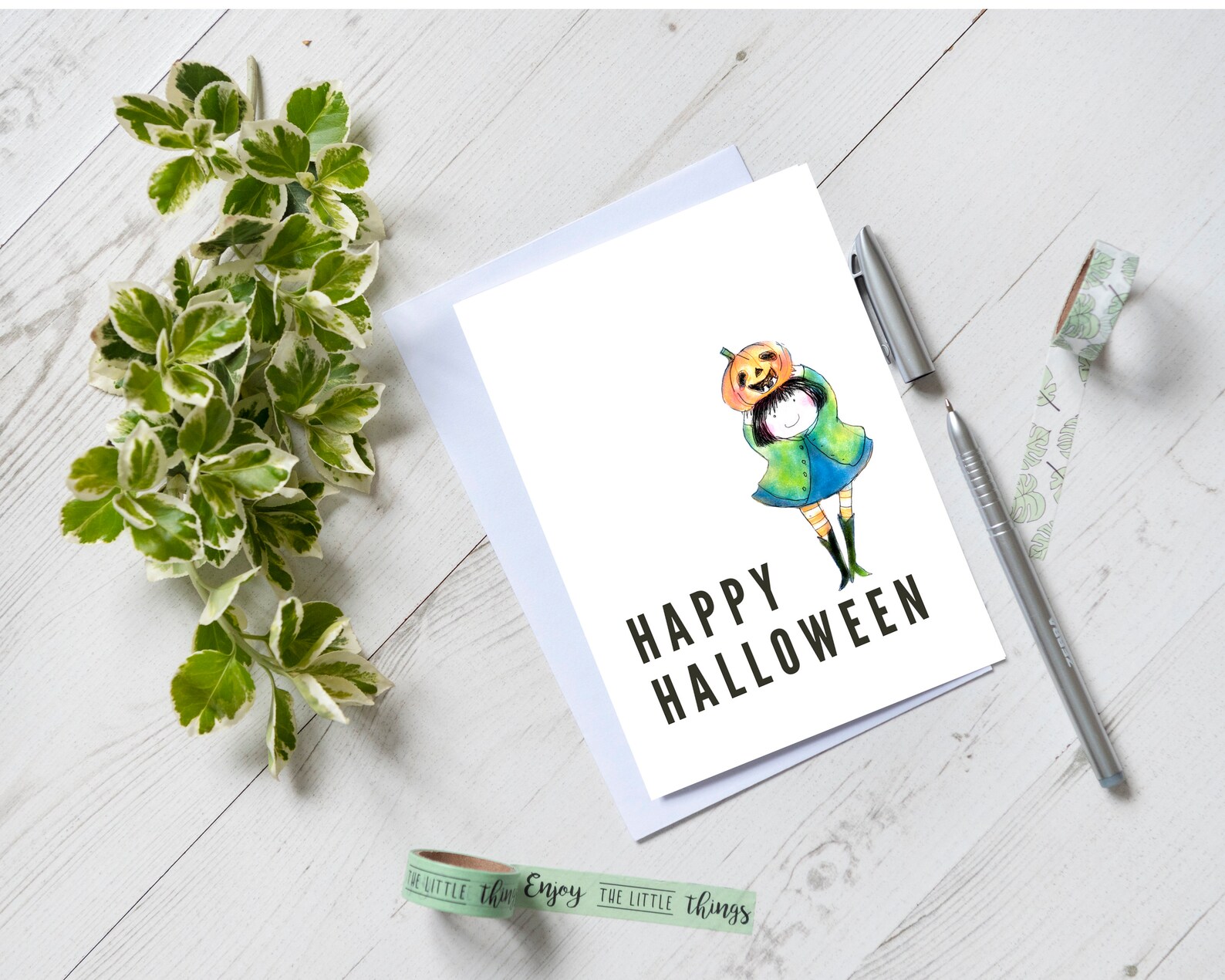 Halloween Greeting Card, Funny Halloween Card, Cute Card. Watercolor ...