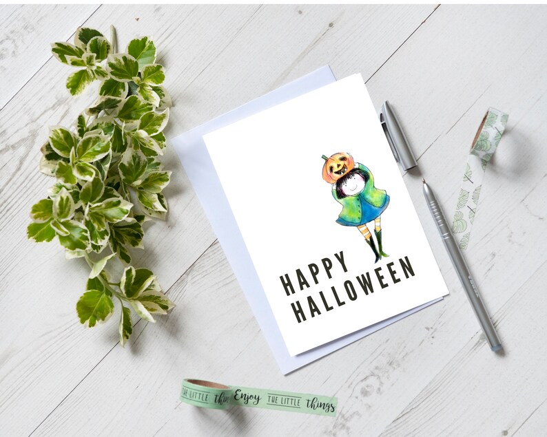 Halloween Greeting Card, Funny Halloween Card, Cute Card. Watercolor ...