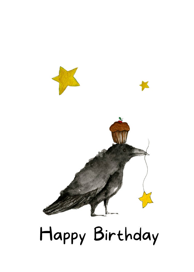 Happy Birthday Card Magic Birthday Card Magic Crow Doodle Happy Birthday Etsy