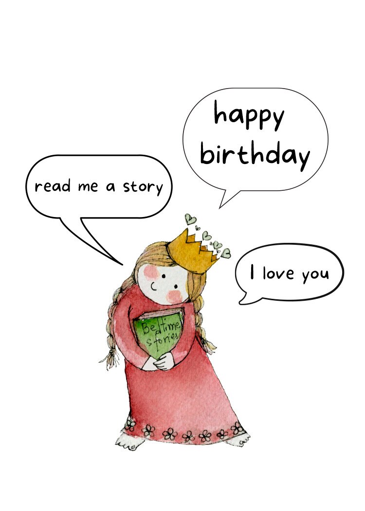 Cute Happy Birthday Card, Birthday Princess Card, Happy Birthday Read ...