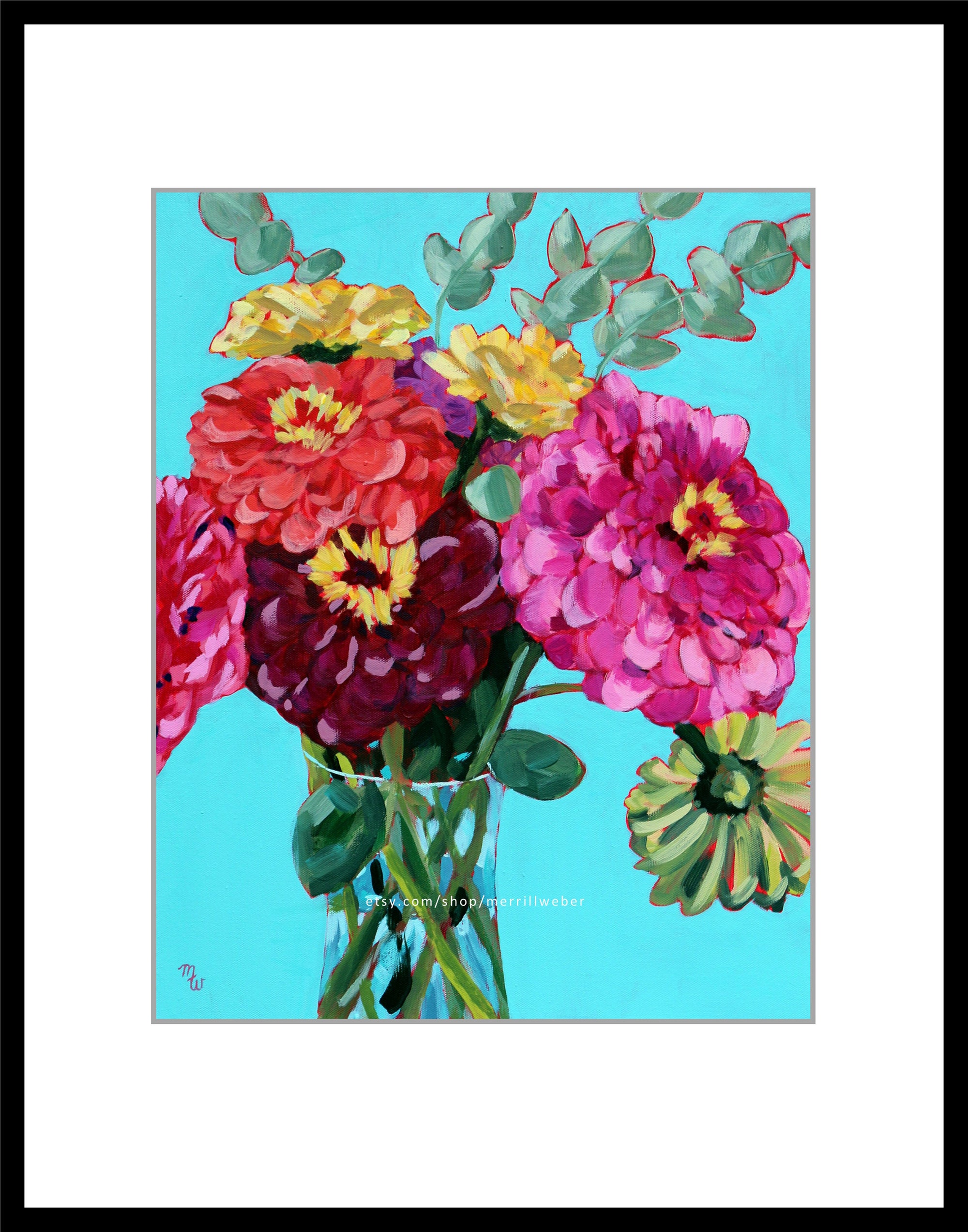 Zesty Zinnias Matted FINE ART PRINT Acrylic Painting Zinnia Print, Wall ...
