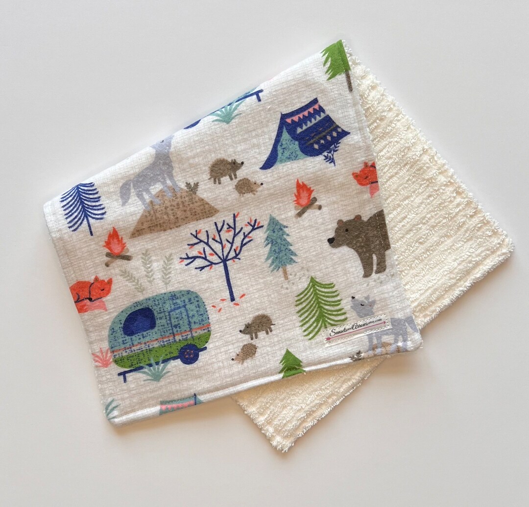 Camping Burp Cloth, Bear Cotton Terry Cloth Burp Rags, Handmade Baby ...