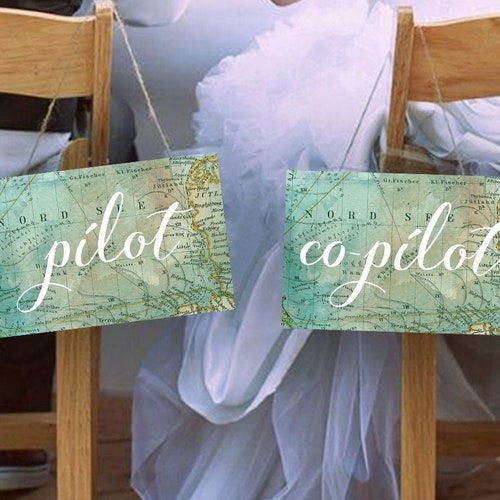 Cute pilot & Co-pilot Wedding Chair Signs Set of - Etsy