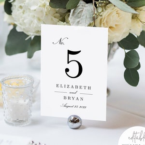Editable Table Numbers, Modern White, Elegant, Printable, Editable ...