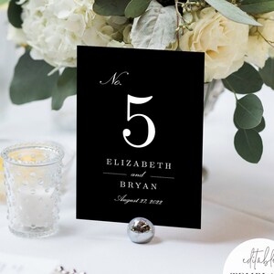 Editable Table Numbers, Modern Black, Elegant, Printable, Editable ...