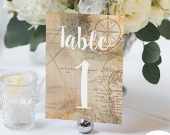 Editable Travel-theme Table Numbers Template Vintage Map | Etsy