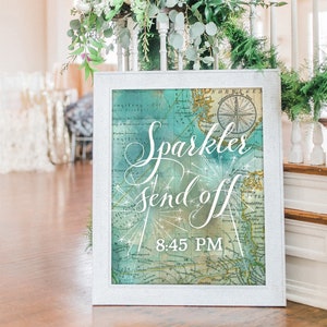 Sparkler Send off Sign, Green Map Travel Design, Printable, Instant ...