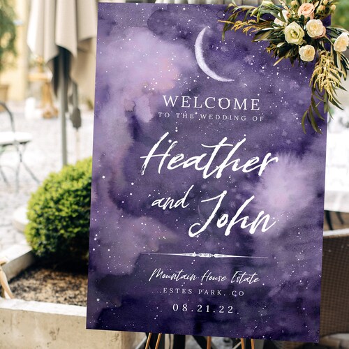 Violet Galaxy Welcome Sign Editable Template Weddings - Etsy