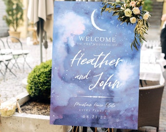 Violet Galaxy Welcome Sign Editable Template Weddings | Etsy
