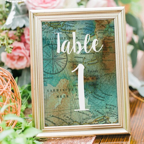 Editable Travel-theme Table Numbers Template Vintage Map - Etsy
