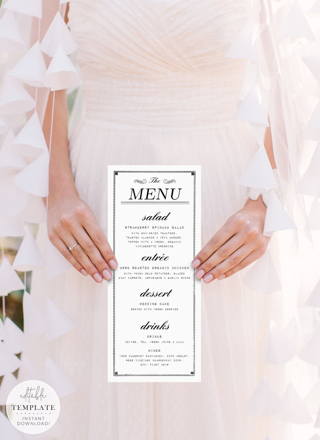 Vintage Wedding Menu, Elegant/classy, Printable, Editable Template ...