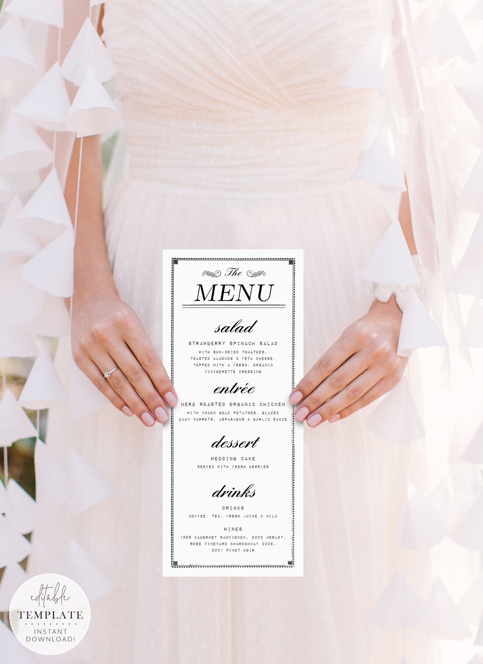 Vintage Wedding Menu Elegant/classy Printable Editable - Etsy