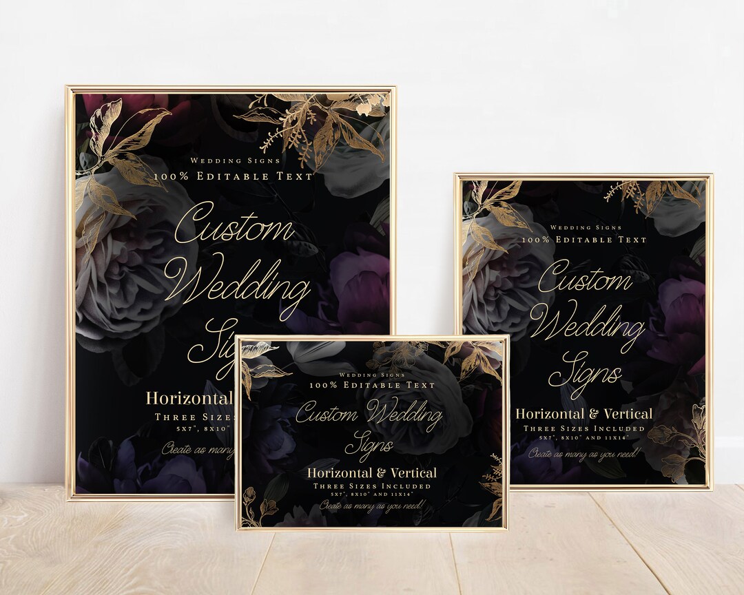 Editable Custom Wedding Signs, Moody Botanical Wedding Collection, 100% ...