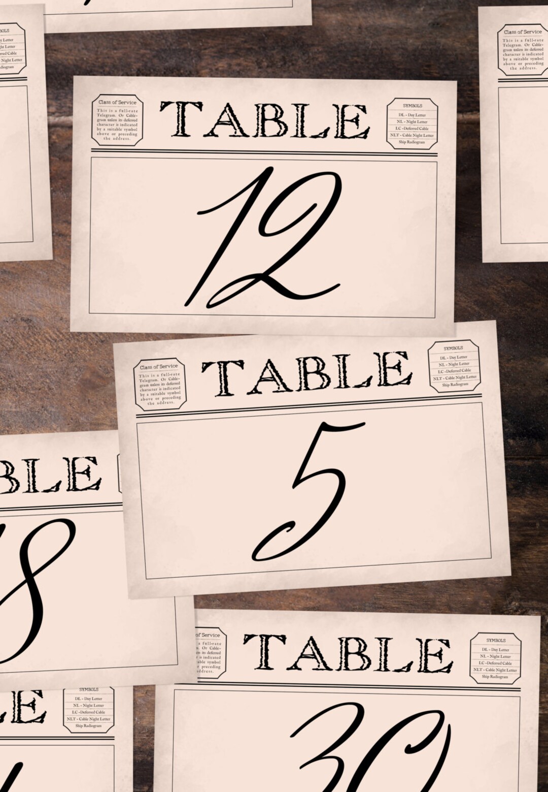 Vintage Telegram-style Table Numbers 1-30, Instant Download! Each Table ...