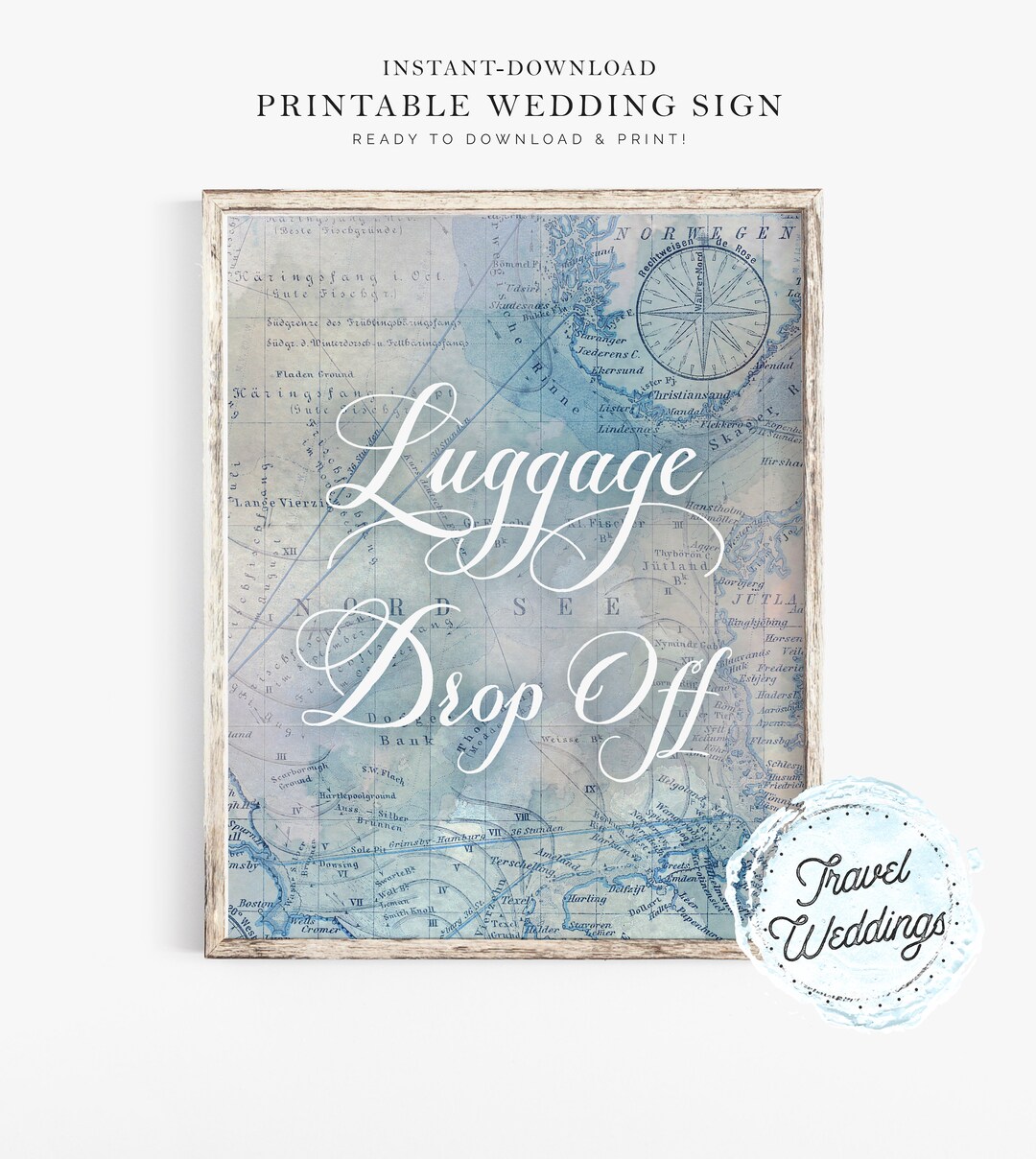 Printable "luggage Drop Off" Wedding Sign, Party Sign, Map Travel Theme ...