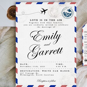 Vintage Airmail Wedding Invitation Suite! Luggage Tag Info Card ...