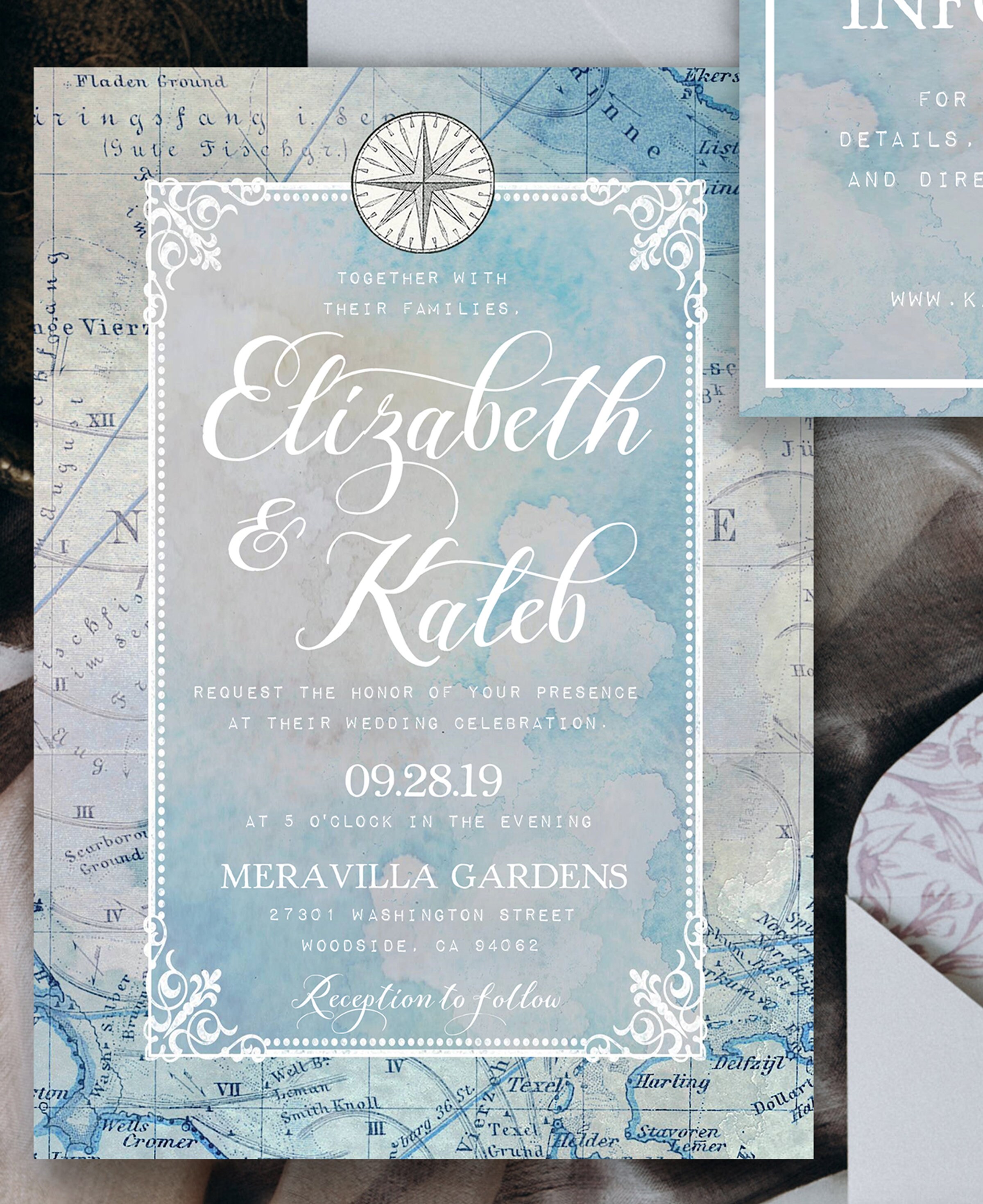 Travel Theme Wedding Invitation Suite Vintage Blue Map | Etsy