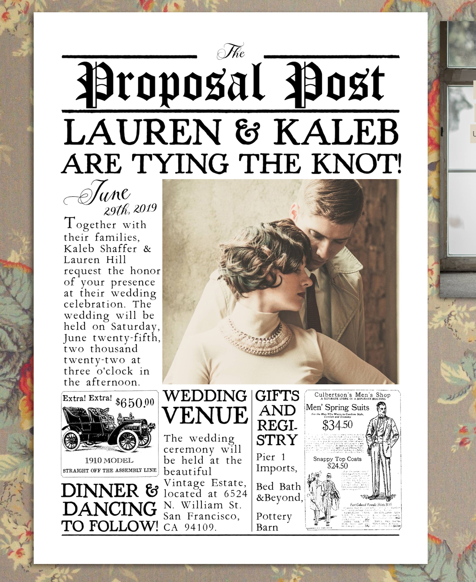 Vintage 1920s Inspired Newspaper Wedding Invitation Suite, "the ...