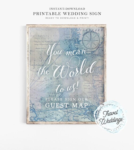 Printable Guest Map Guestbook Sign you Mean the World to | Etsy