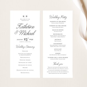 Minimalist Wedding Program Template, Ceremony Program Card, Order of ...