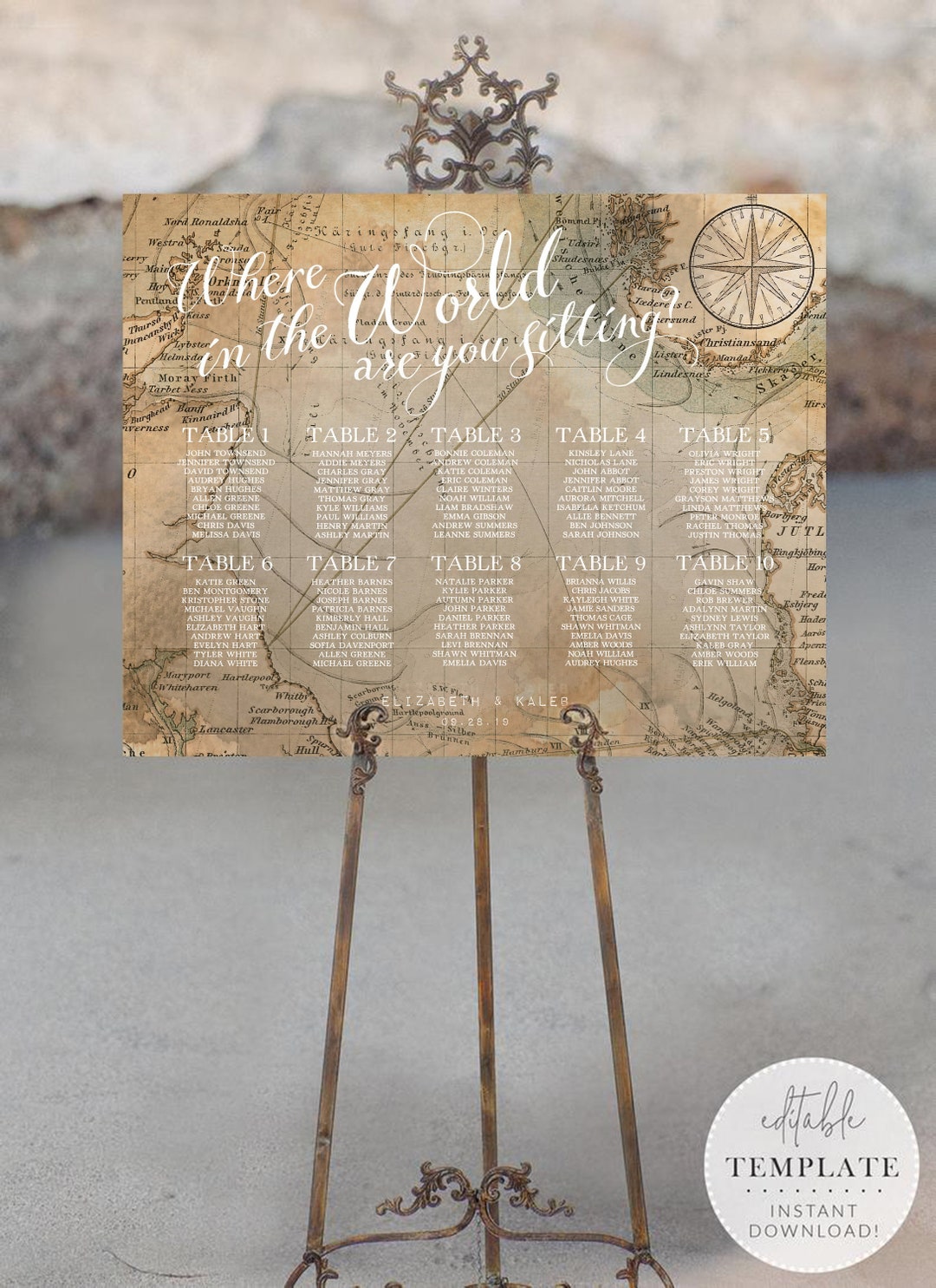 Vintage Travel Theme Seating Chart Sign, "where in the World Are You ...