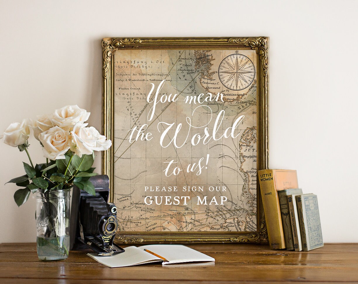 Guestbook Guest Map Sign You Mean the WORLD to | Etsy