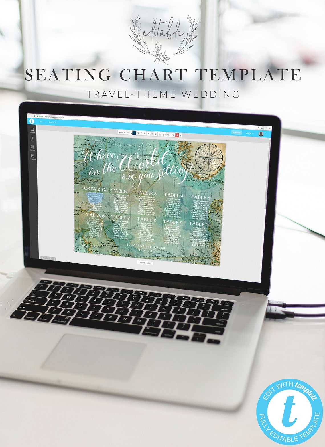 Travel Theme Seating Chart Sign, "where in the World Are You Sitting ...
