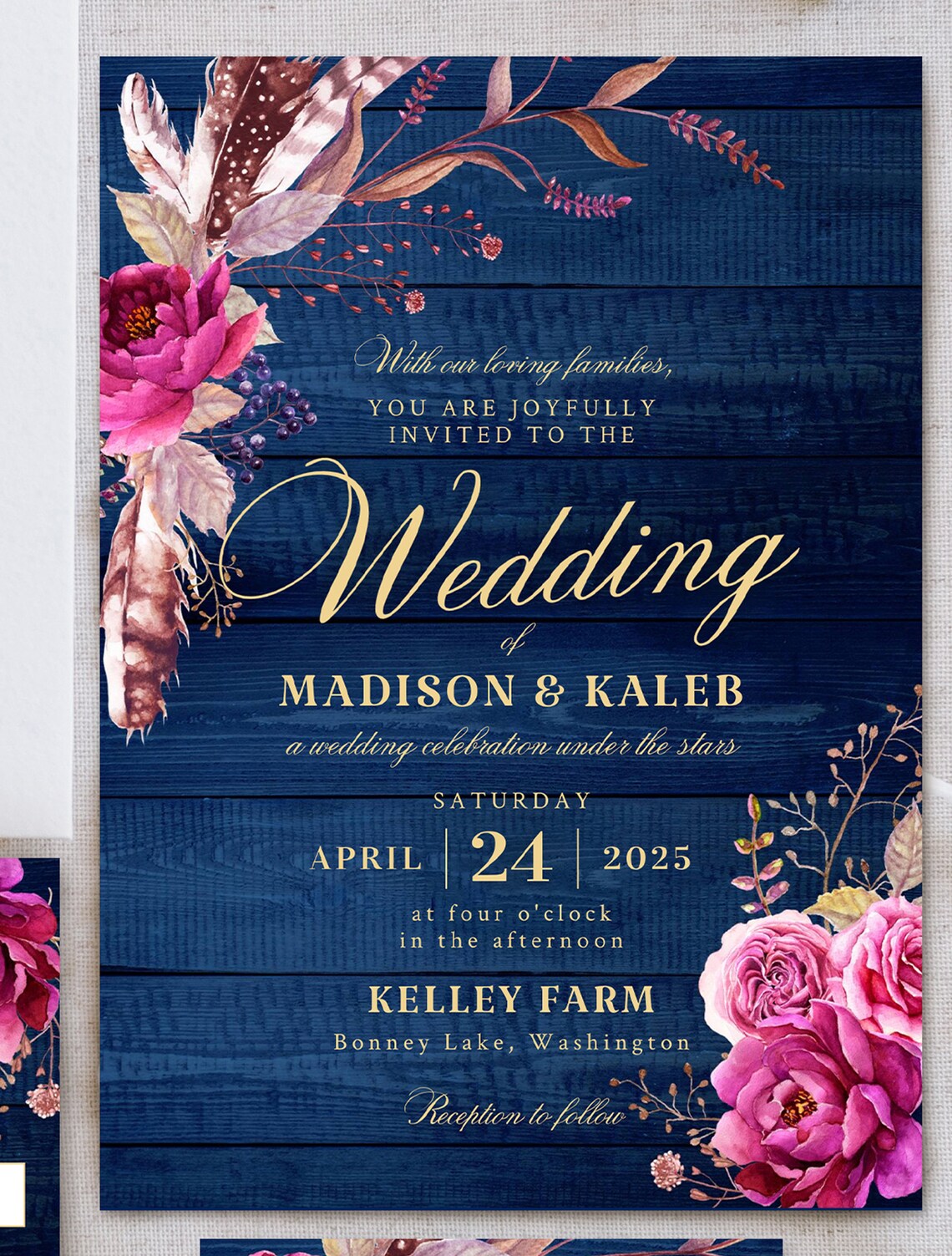 Blue Rustic Floral Wedding Invitation Suite Boho - Etsy