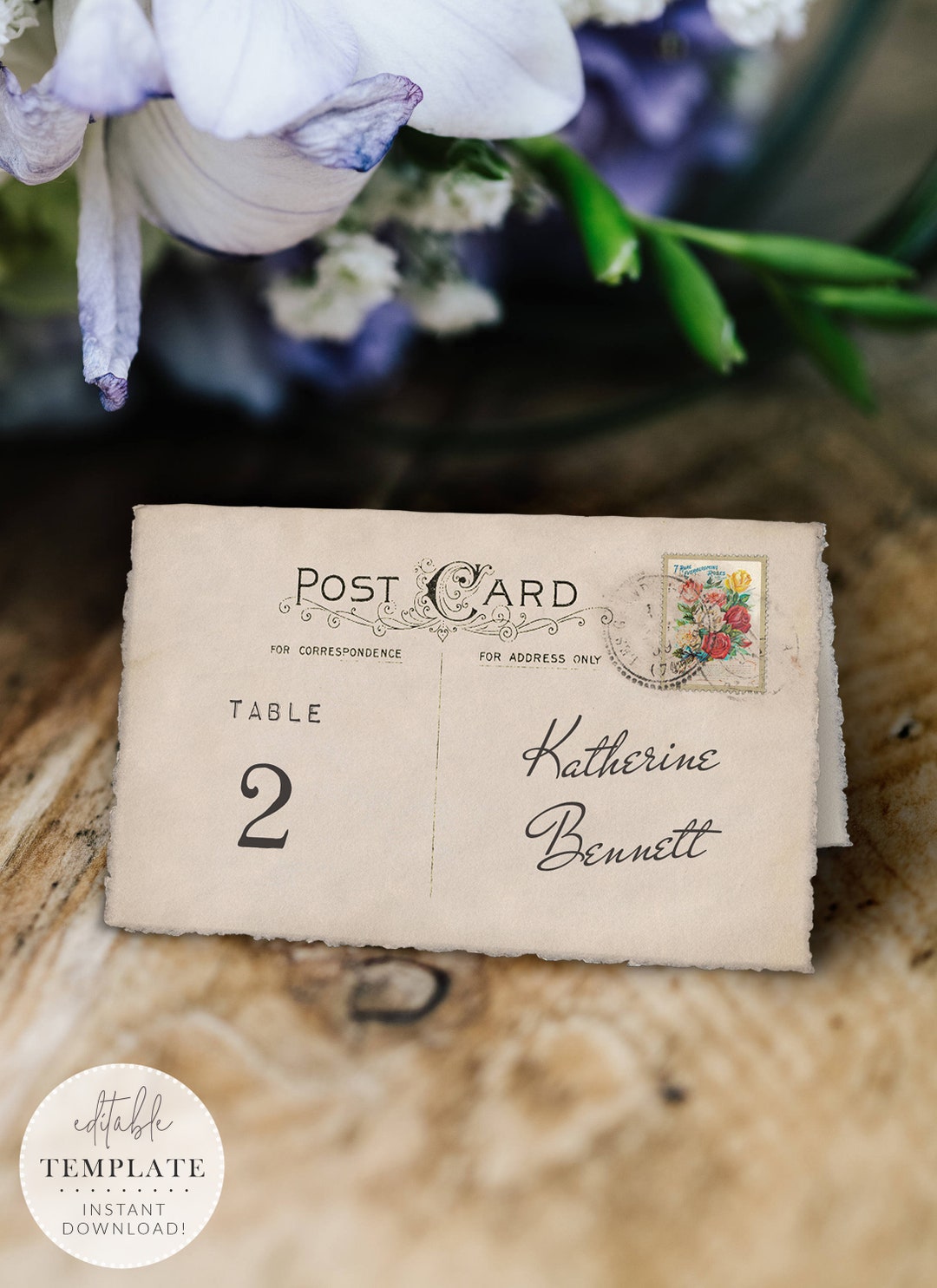 Cute Post Card Theme Wedding Place Cards, Tented, Vintage, Printable ...