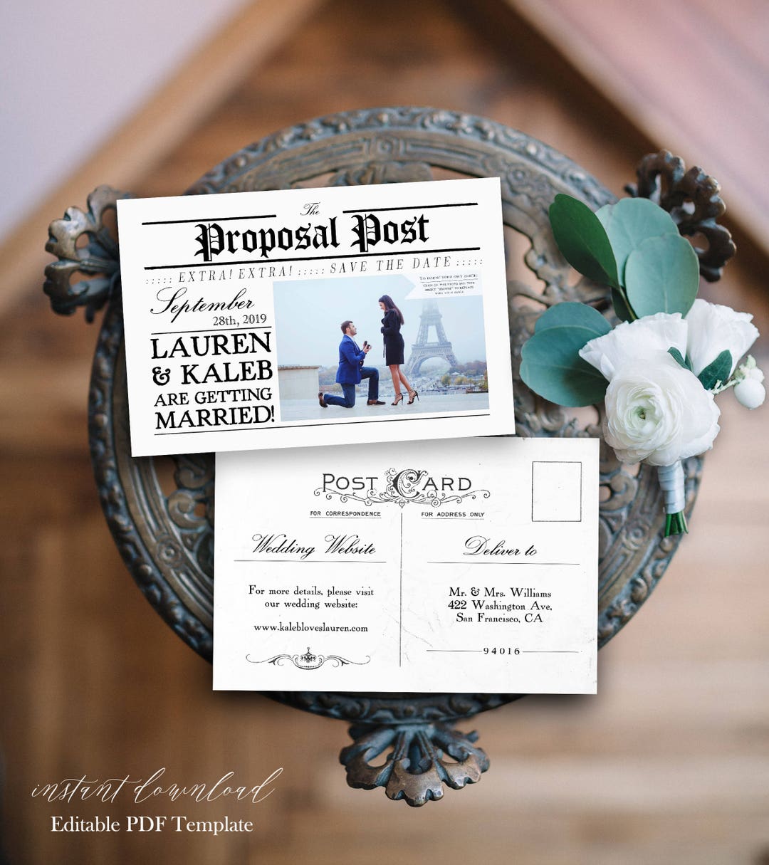 Newspaper Style Save-the-date! Postcard, Editable Template, 4x6 Inches ...