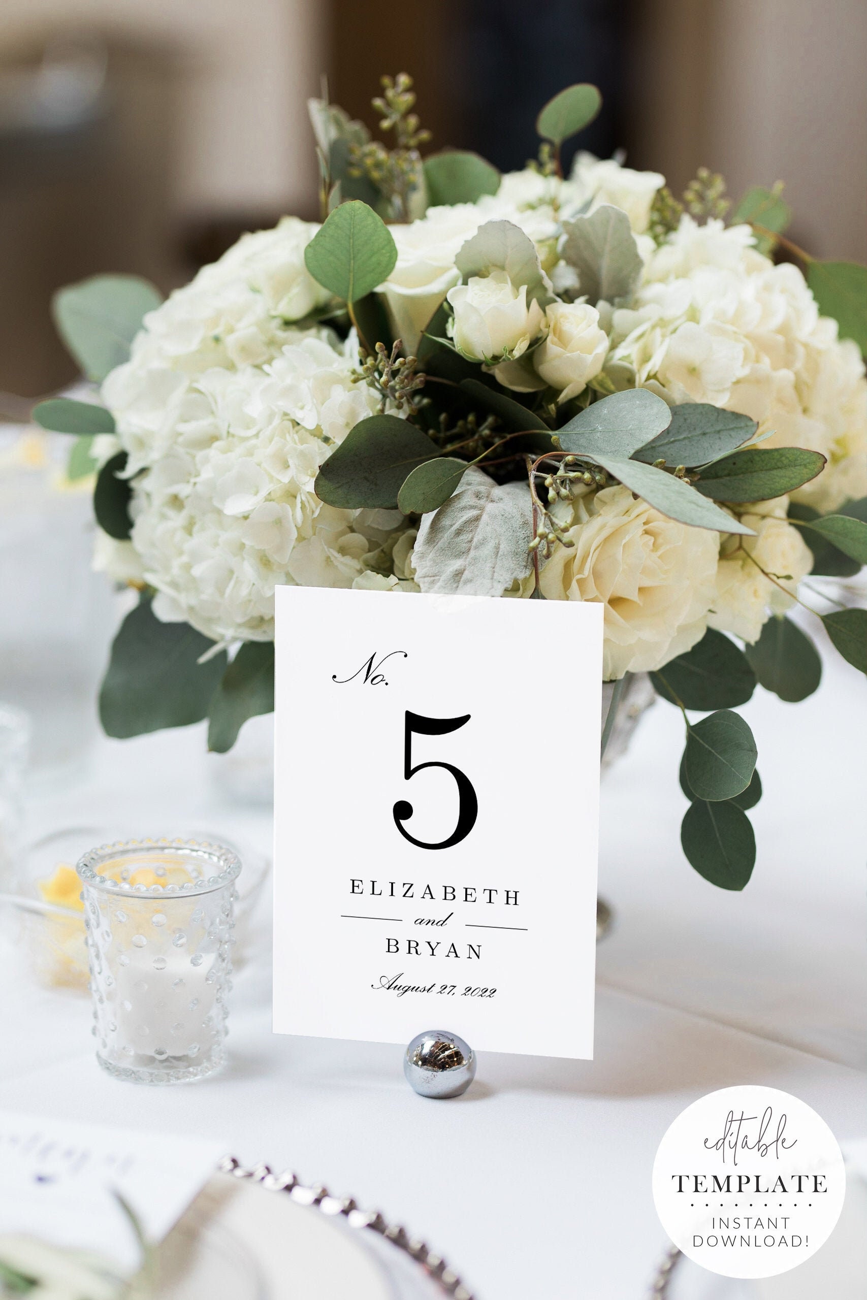 Editable Table Numbers Modern White Elegant Printable | Etsy