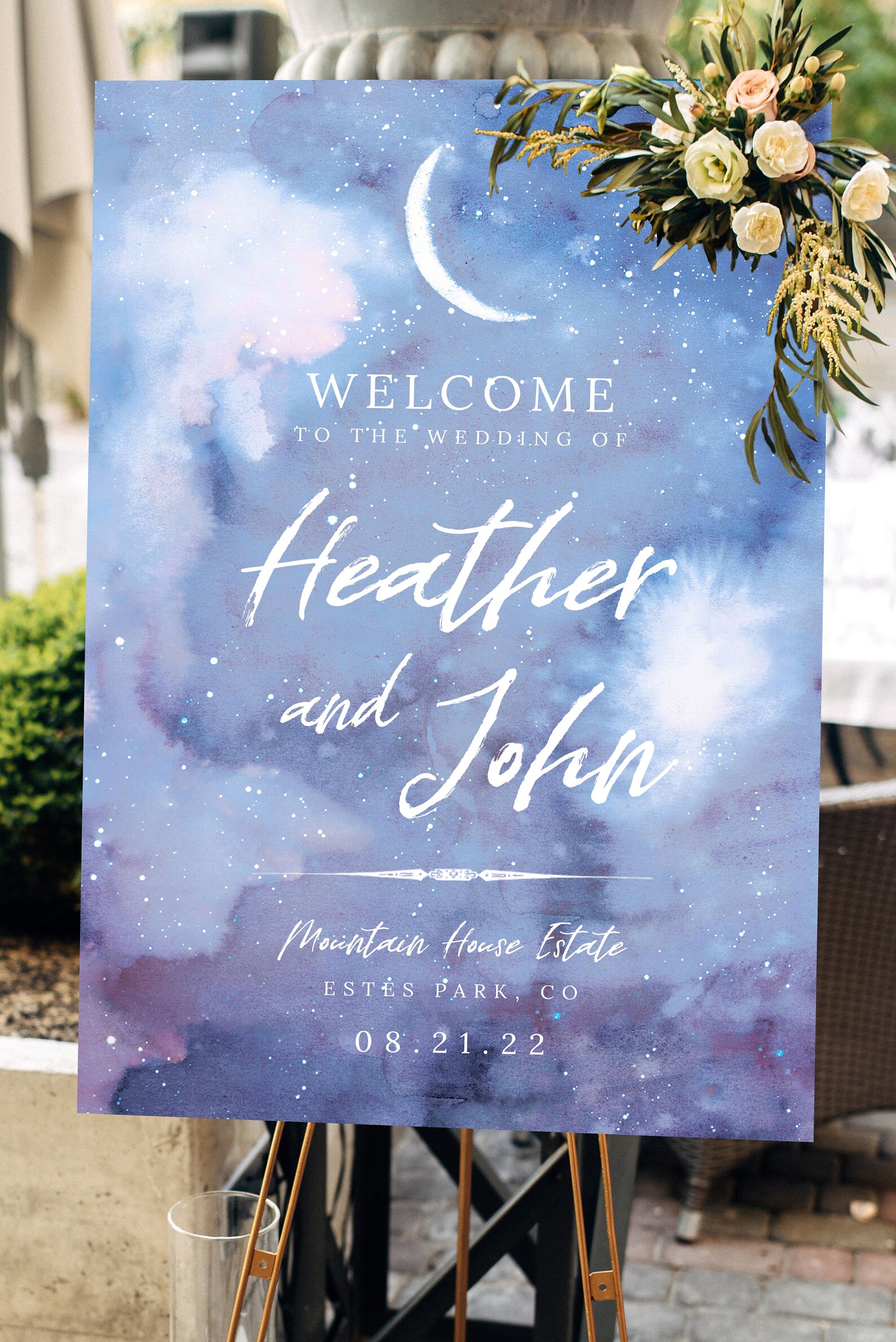 Blue Galaxy Welcome Sign Editable Template Weddings Events - Etsy