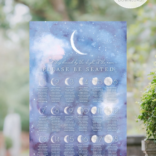 Moon Phases Seating Chart Editable Template Printable Table - Etsy